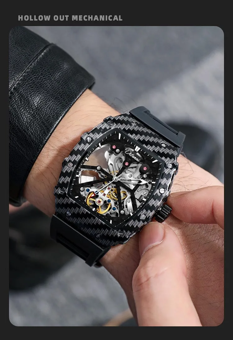 Custom OEM Luxury Carbon Fiber Style Men’s Tourbillon Mechanical Watch ...