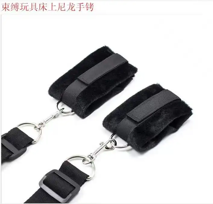Bdsm Black Webbing Binding Plush Handcuffs Foot Cuffs Sex Slaves Bed ...