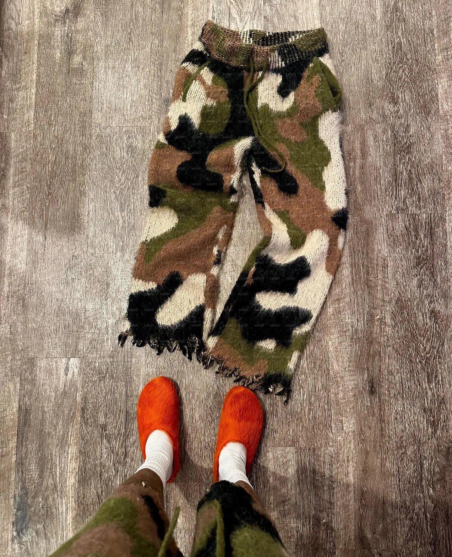 Custom Mohair Sweatpants Wool Camo Print Oversized Drawstring ...