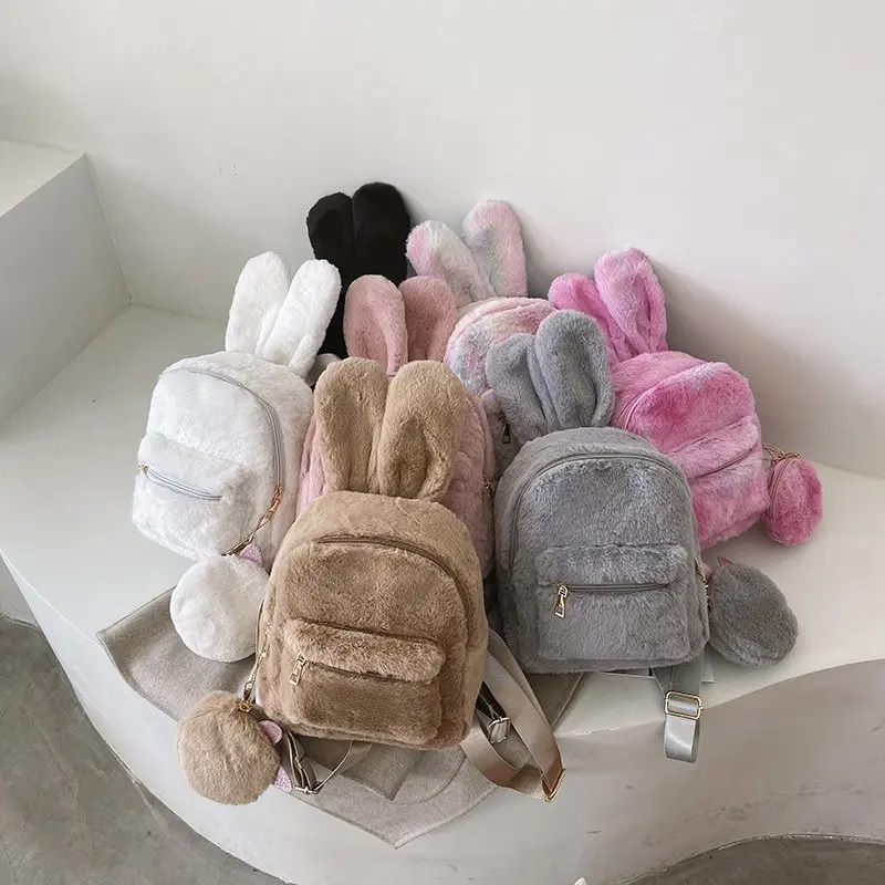 Custom Cute Animal Plush Backpack Rabbit Shape School Bag Shoulder Hand ...