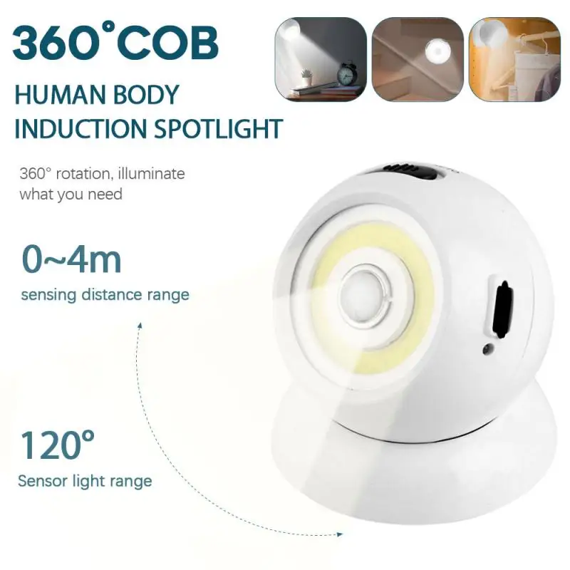 360 Degree Cob Rotating Sensor Night Light Human Body Induction Lamp ...