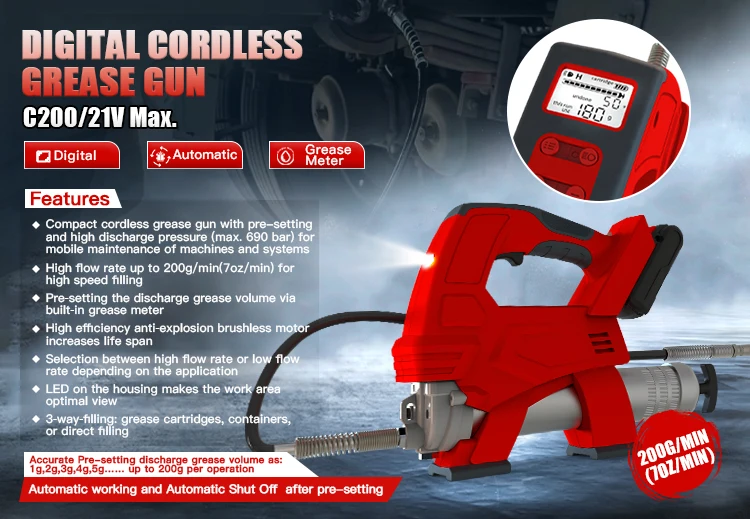 Anti-explosion 10000psi 200g/min Cordless Grease Gun Battery Digital ...