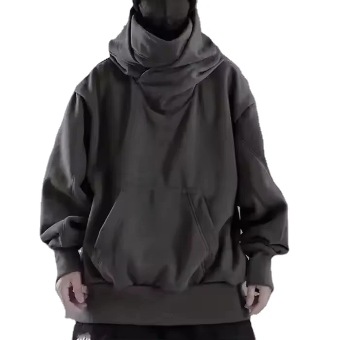 Men's Custom Oversized Mask Snood Hoodie High Collar Retro Wash ...
