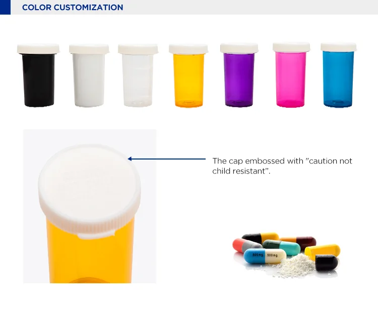 6 Dram Plastic Medicine Bottle Pill Storage No-Lock Snap Cap Vials ...