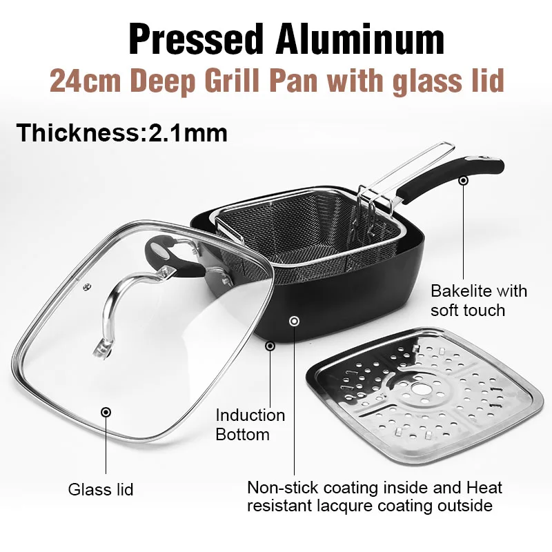 Square Frying Pan Nonstick Aluminum Deep Square Frying Cooking Pan Set ...