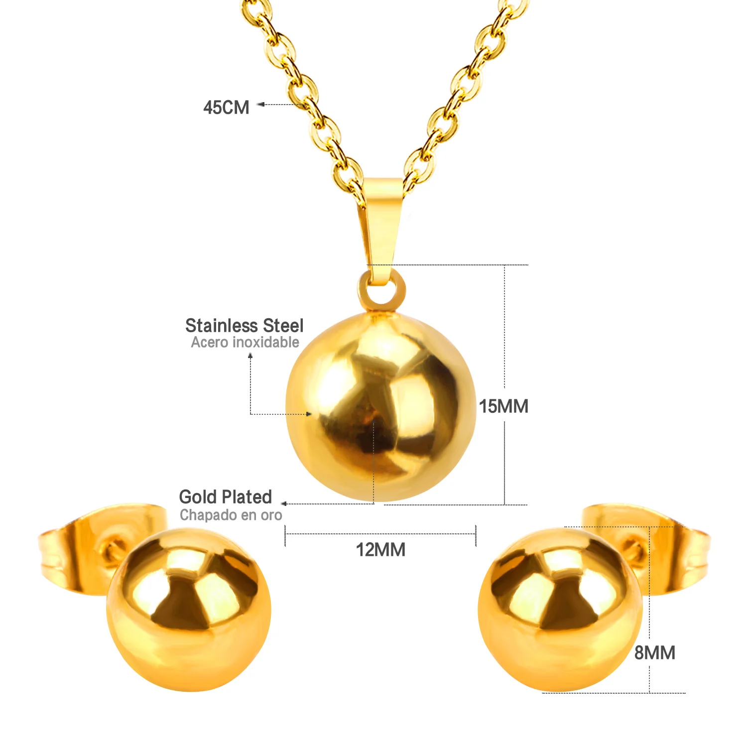 Fashion Jewellery Acero Inoxidable Spherical Pendant Necklace Earrings ...