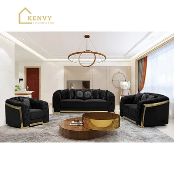 Modern Minimalist Black And Gold Sectional Canapes Salon Mbel Velvet ...