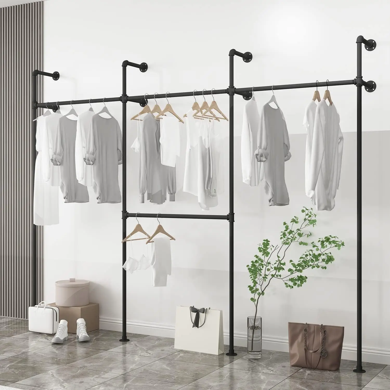 Industrial Pipe Clothing Rack - Modern & Versatile Storage
