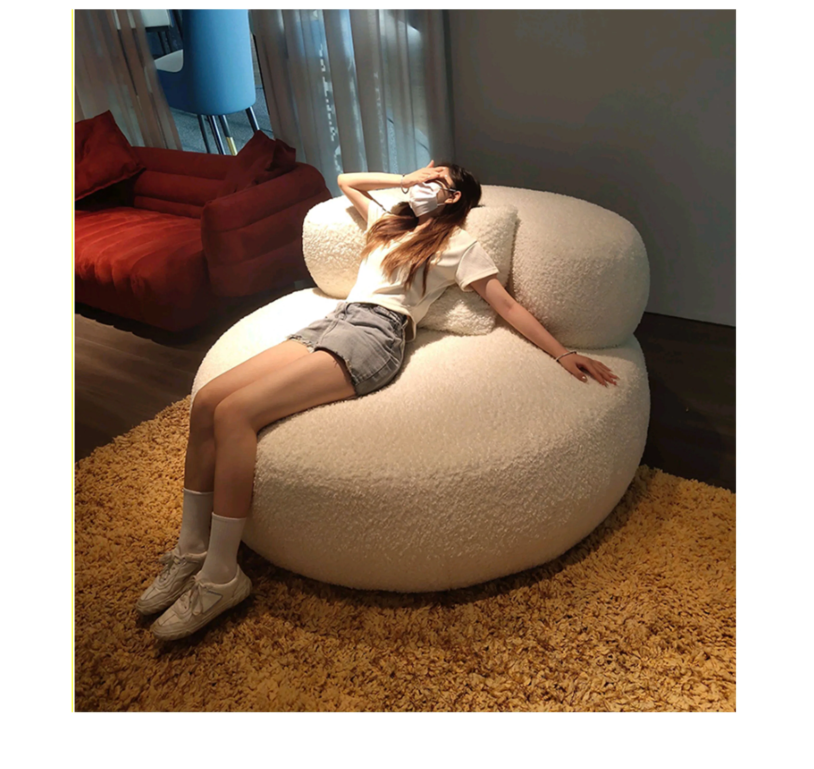 Modern Living Room Bedroom Family Chair Lamb Fleece Single Sofa Chair ...