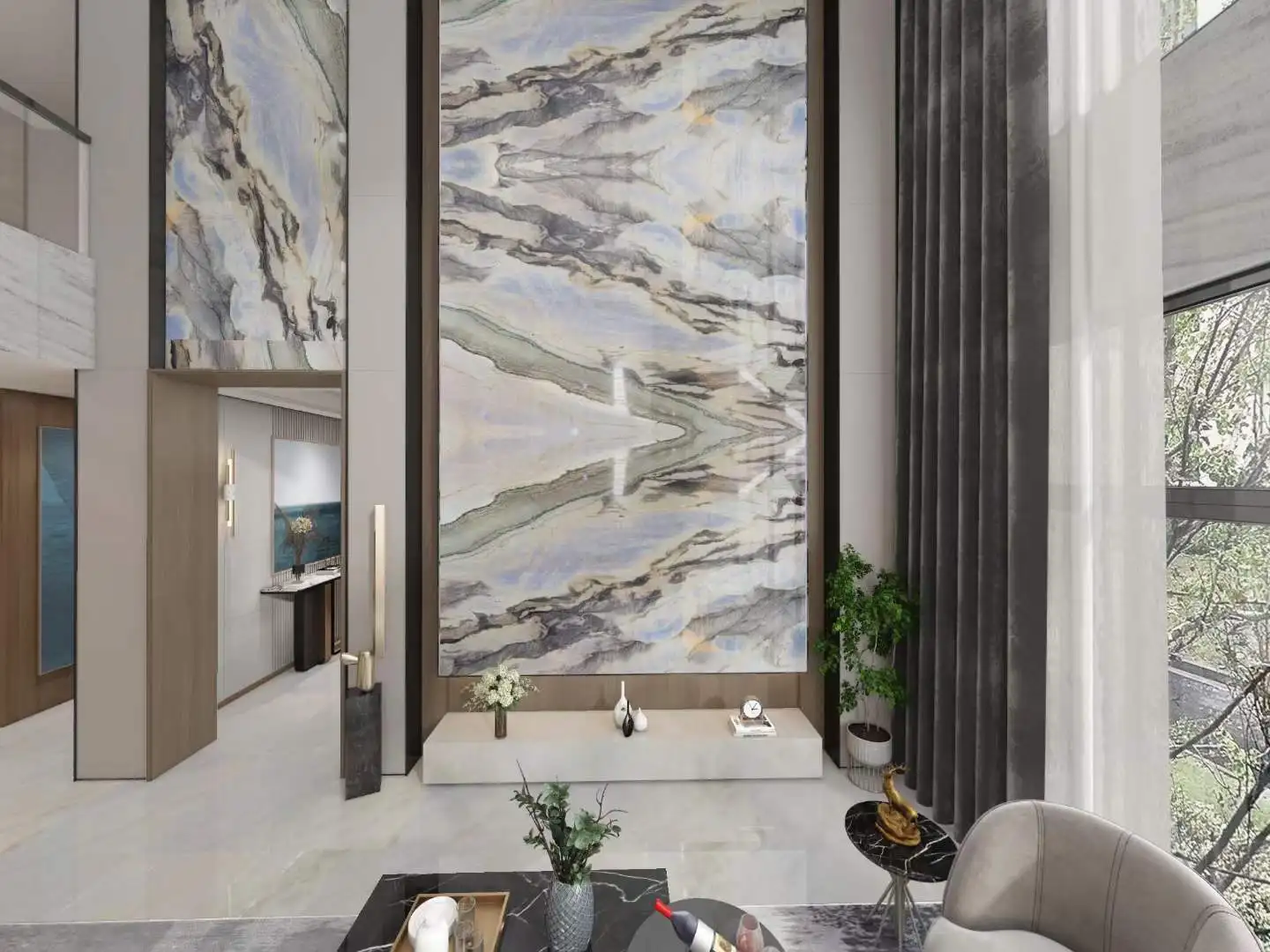 Sea Blue Quartzite Wall Slab Flexible Stone Slab For Wall Decoration ...