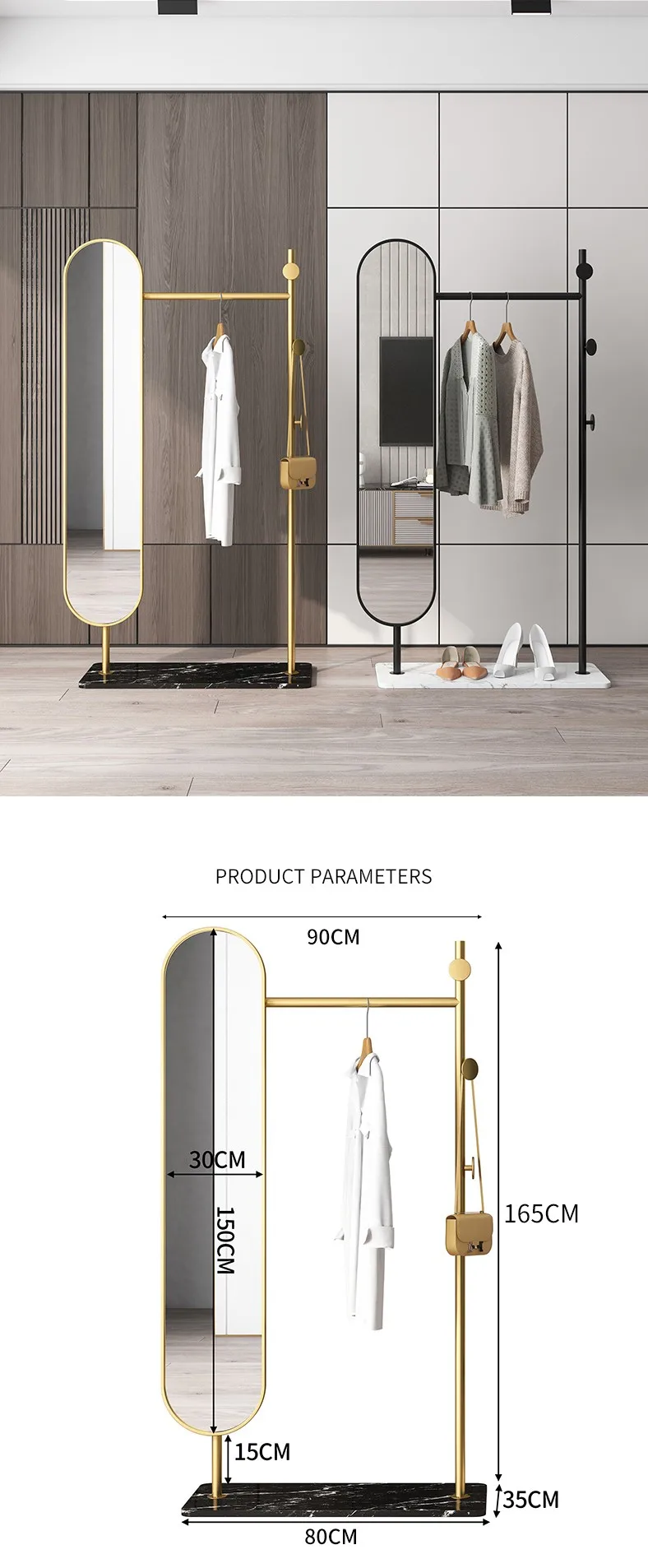 Nordic Hot Selling Wrought Iron Simple Full-length Mirror Standing ...