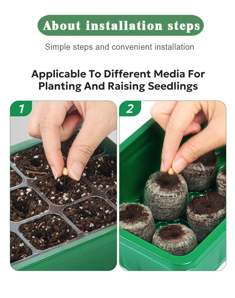 12 Cells Seedling Starter Tray Germination Grow Box with Humidity Dome ...