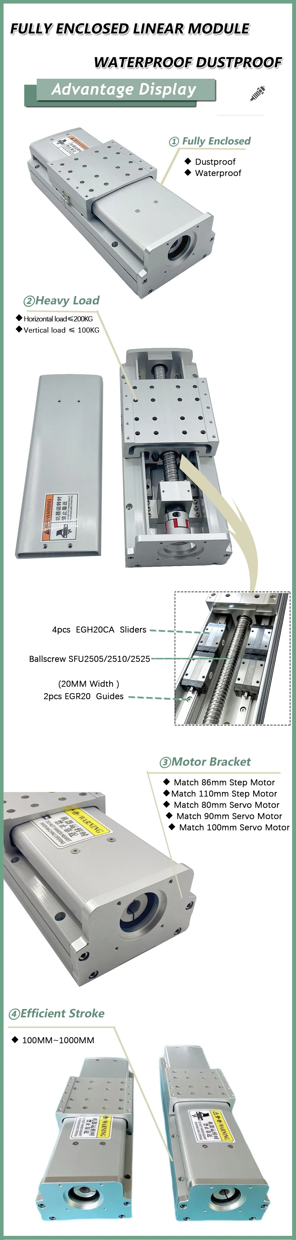 CNC Linear Sliding Table Heavy Duty 165mm Width Ballscrew