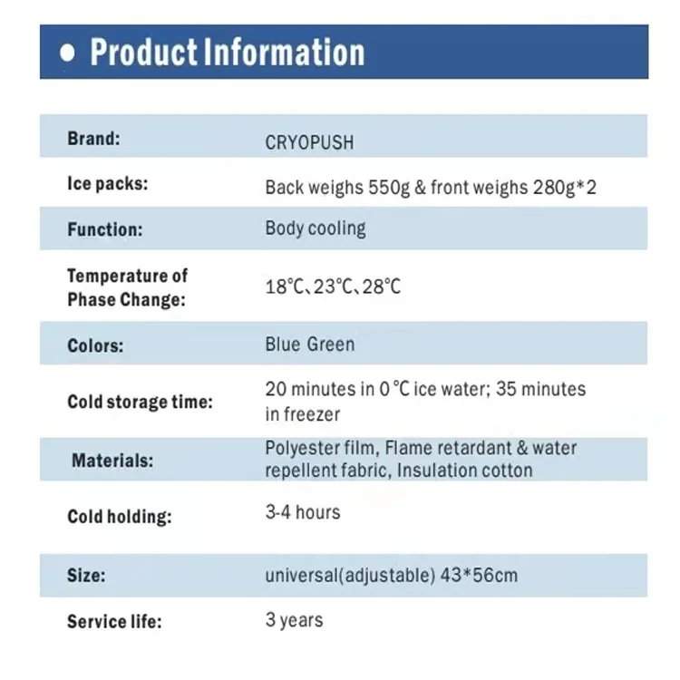 Techcool Summer Body Cooling Pcm Material Cooling Vest Phase Change ...