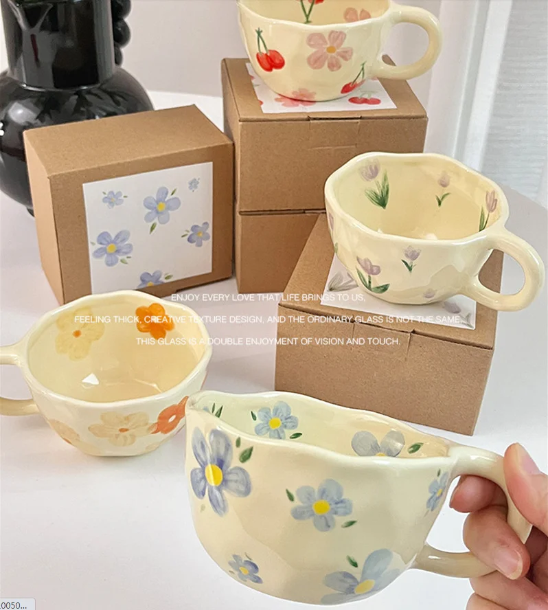Hand Pinched Irregular Flower Milk Tea Cup Ins Korean Style Oatmeal ...
