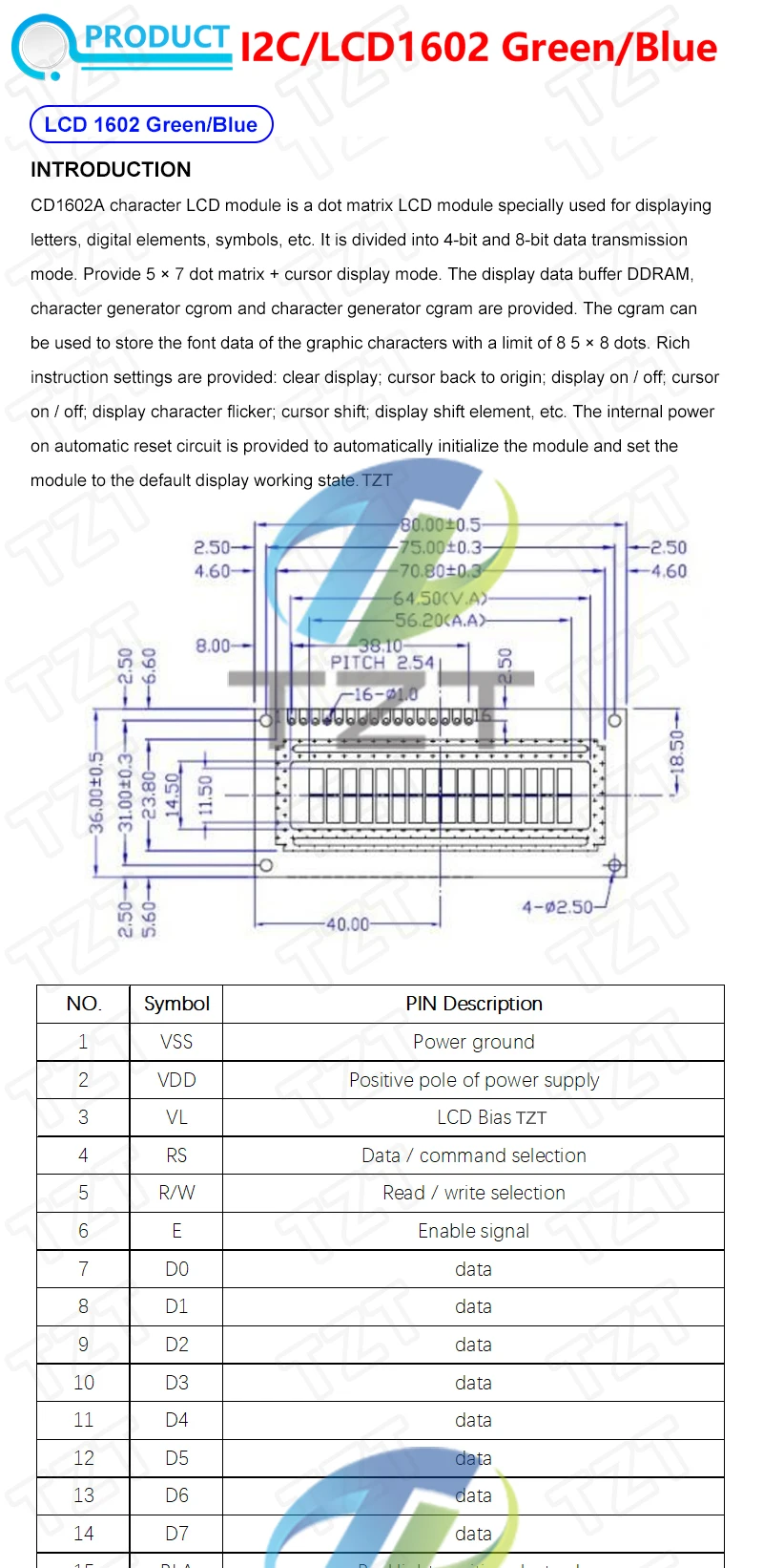 Tzt Lcd Module Blue Green Screen For Arduino 0802 1602 2004 12864 Lcd Character Uno R3 Mega2560 ...