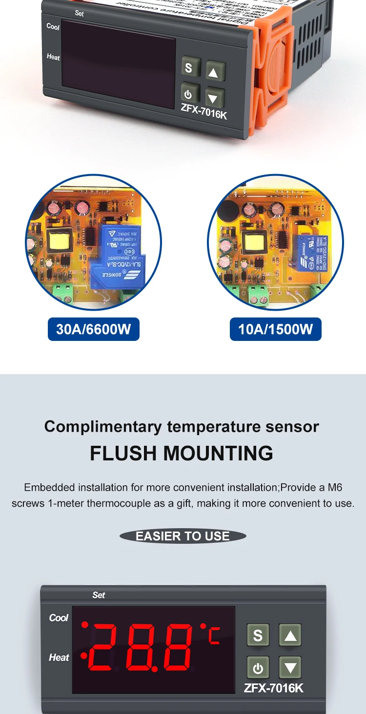 Digital Intelligent Temperature Controller 10A/30A 220VAC With K-type Thermocouple Temperature ...