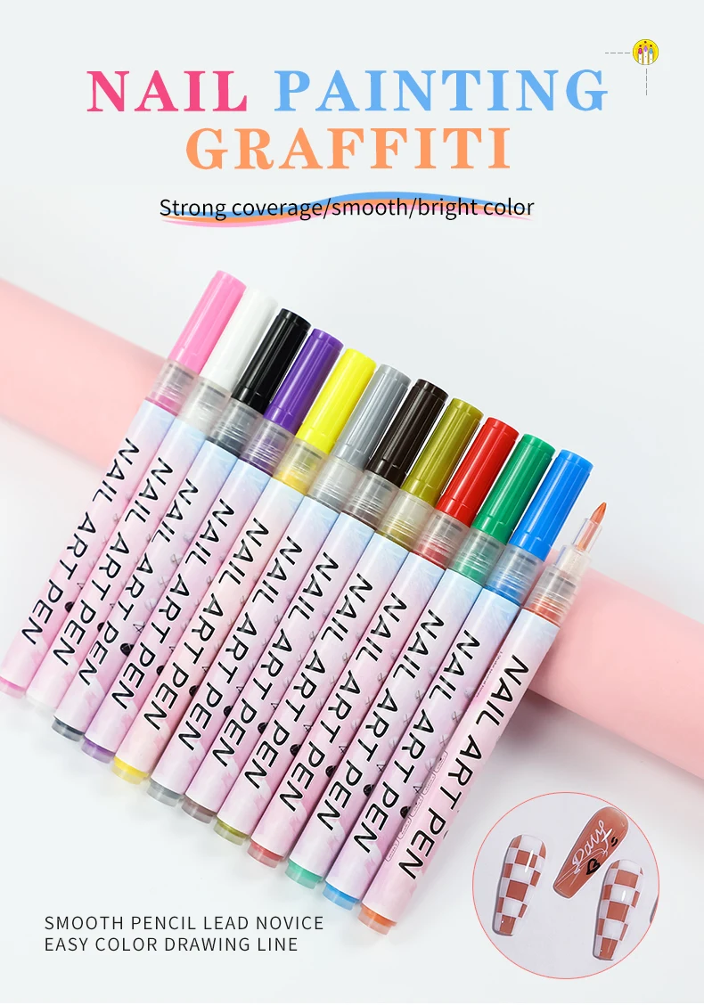 Hot Selling Uv Nail Polish Pen 12 Colors 3d Nail Drawing Art Marker ...