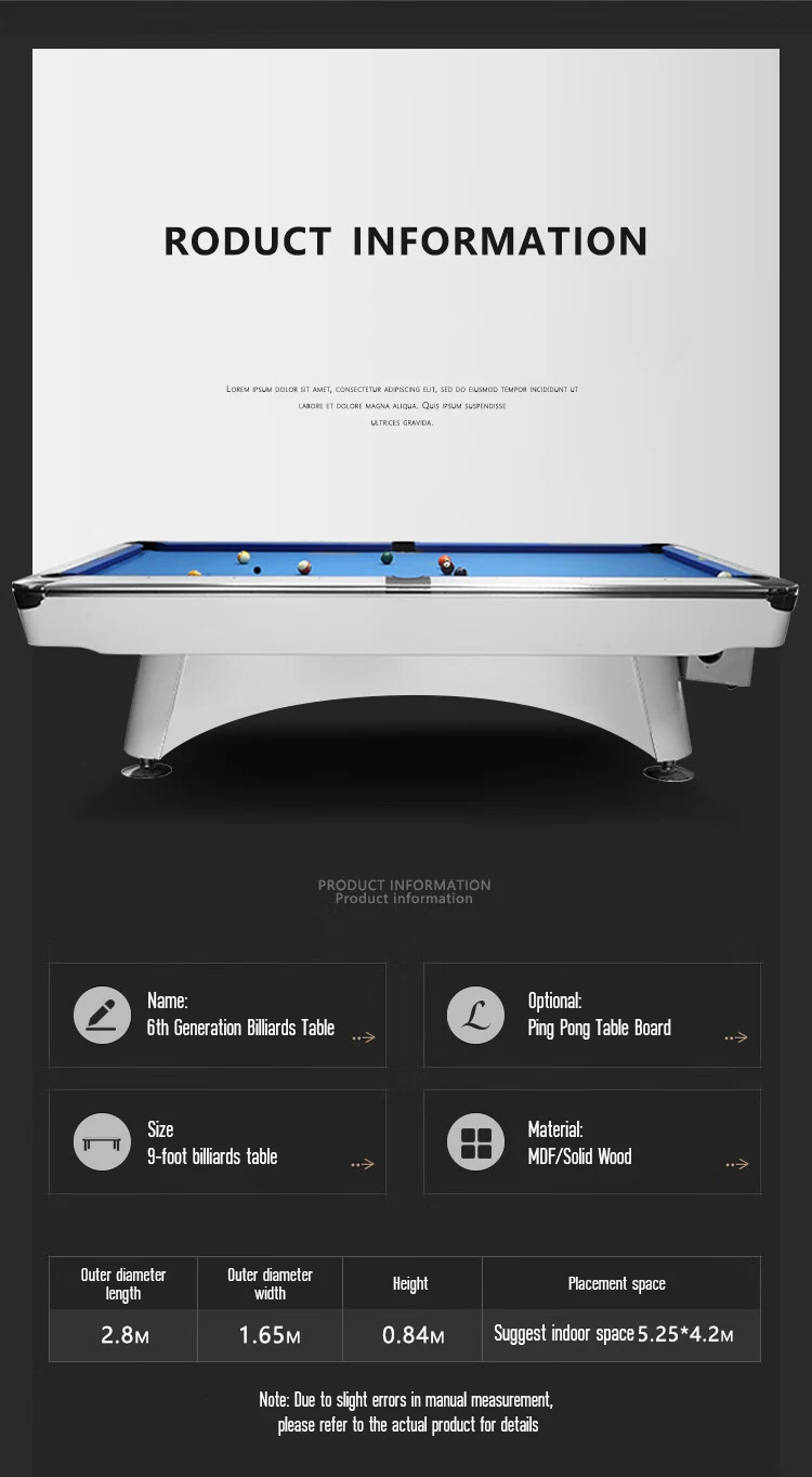 Six Generation Fancy Nine Ball Billiards Table, Table Tennis Game ...