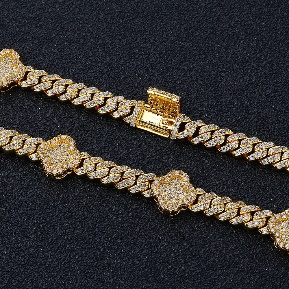 NUOYA Women Luxury 6MM Cuban Link Chain Bracelet with Four Leaf Clover ...