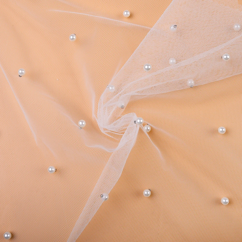 Luxury Design Wholesale Soft 100% Polyester Knitting White Pearl Beaded ...