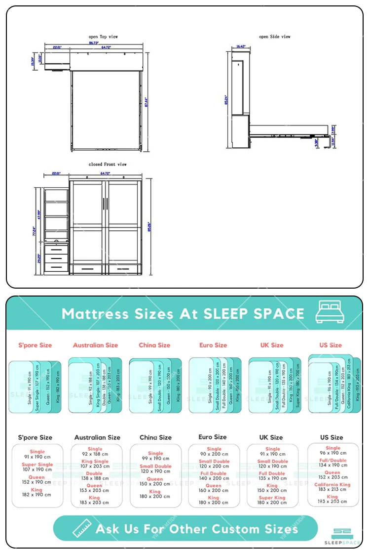 Invisible Folding Bed Integrated Cabinet Automatic Manual Bed Frame ...
