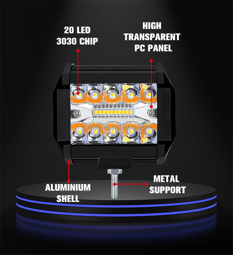 3 Inch Offroad 12v 24v 60w Led Work Light Bar with Yellow Lighting for ...