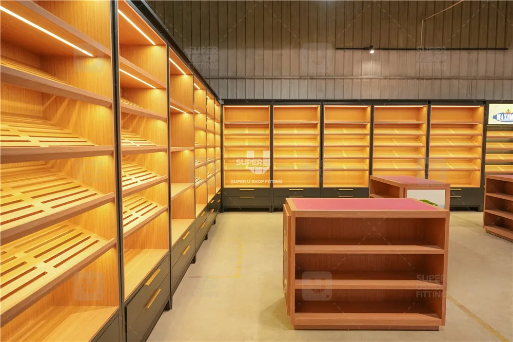 Custom Smoke Showroom Furniture Wood Tobacco Wall Display Shelves ...