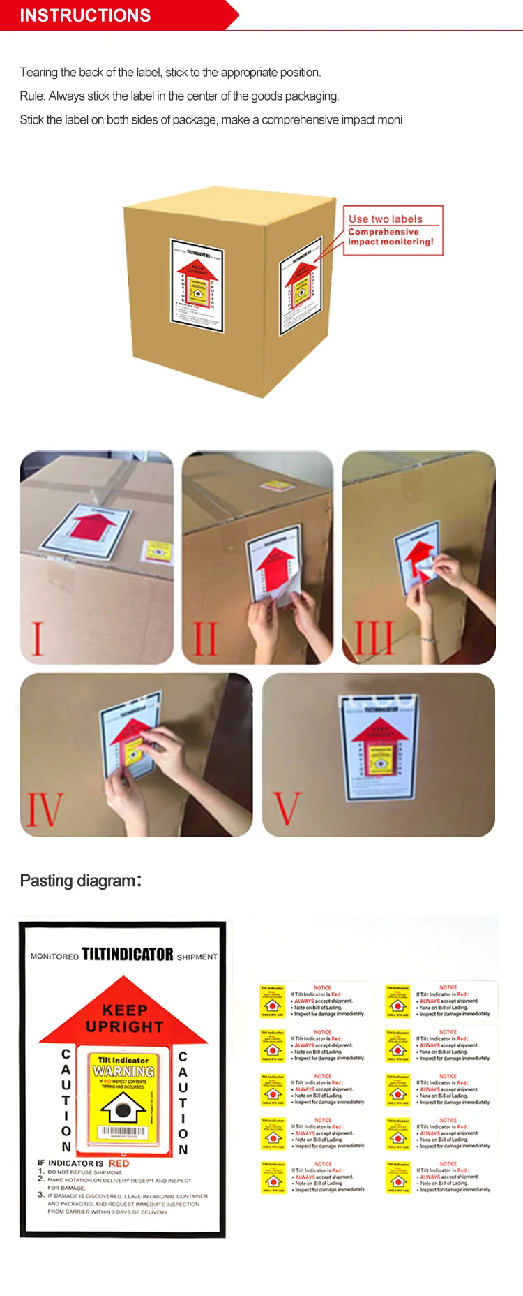 Wholesale Fragile Warning Packaging Label Cargo Tilt Tip Tell And Flip ...