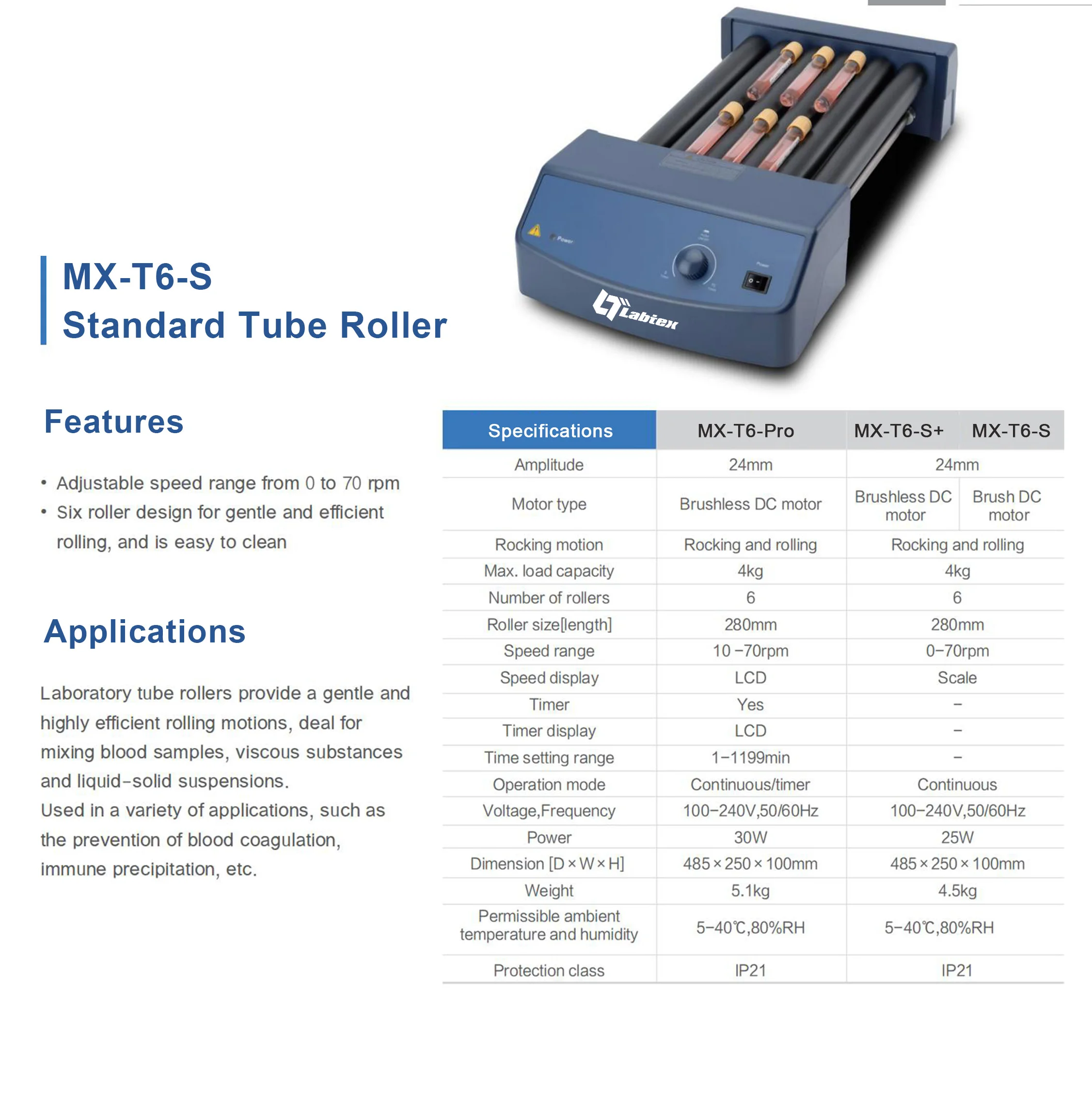 LABTEX LCD Digital Blood Tube Roller Mixer Mx-t6-pro