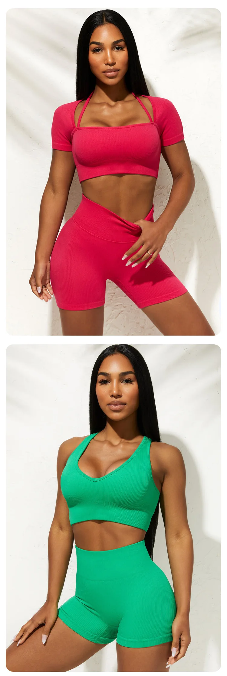 Colorful Ribbed Sportswear Gym High Waist Short Long Sleeve Crop Tops Yoga Activewear Women ...