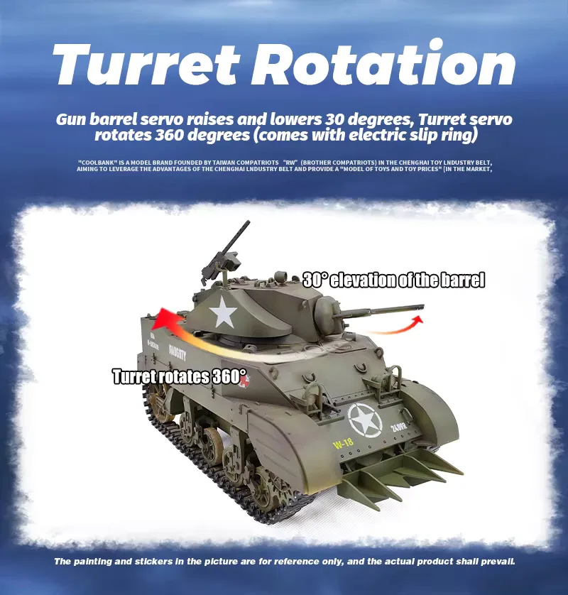 1/16 M5A1 Stuart RC Tank - Realistic Turret Rotation & Smoke