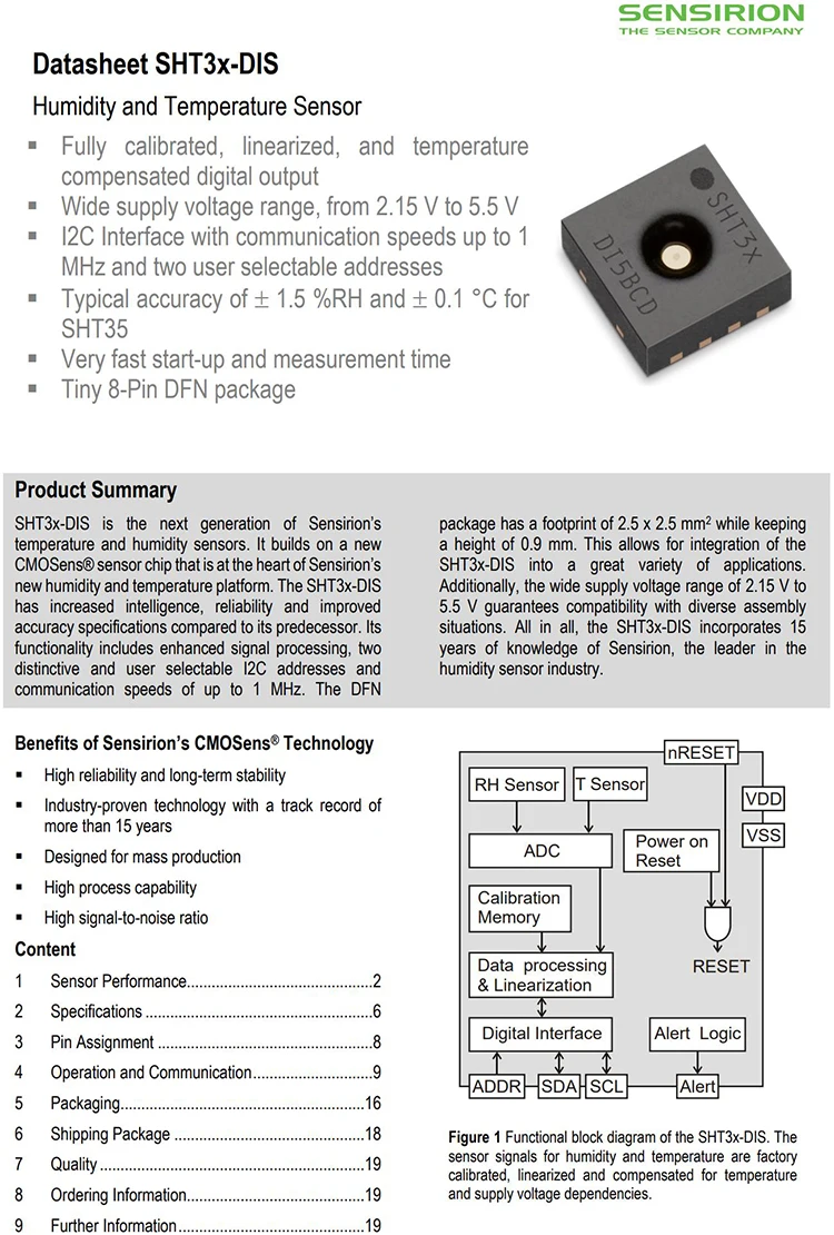 Sensirion Sht30-dis-b2.5ks Fully Calibrated Linearized I2c Interface Consumption Digital ...