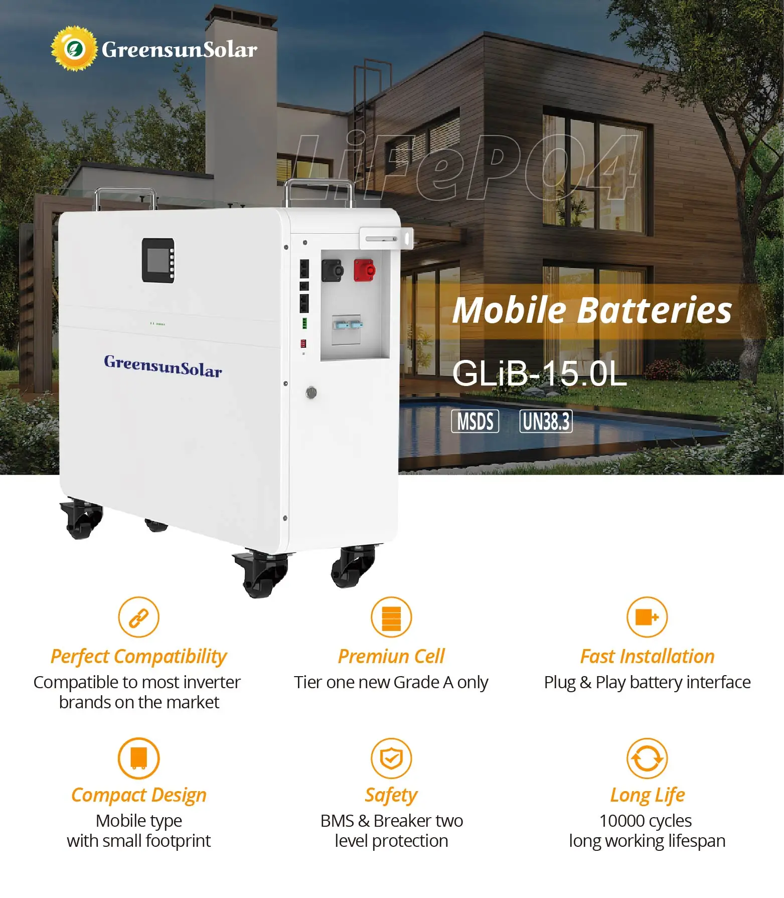 Renewable Energy Stand-wheeled Portable Design 51.2v 280ah Home Storage ...
