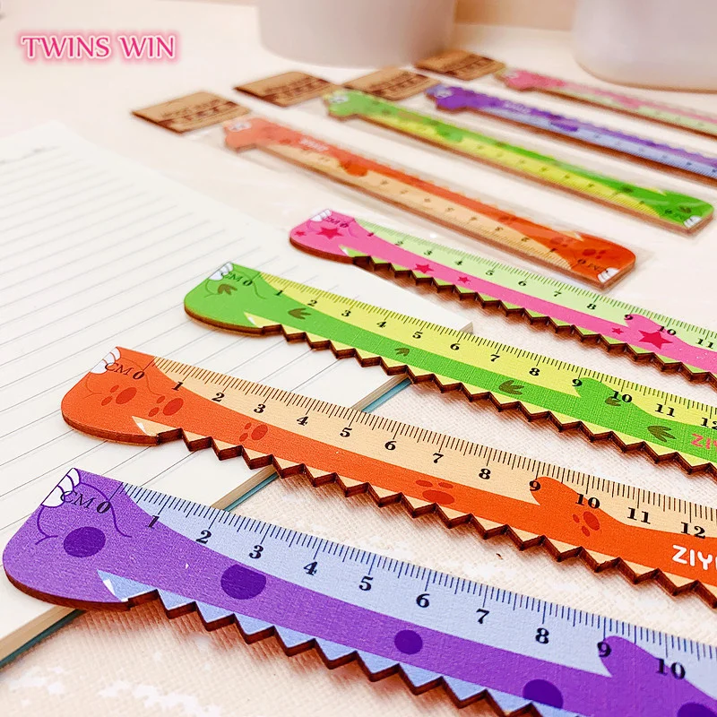 Kids Wooden Cartoon Dinosaur Ruler Student Drawing Tools Cute Measuring ...