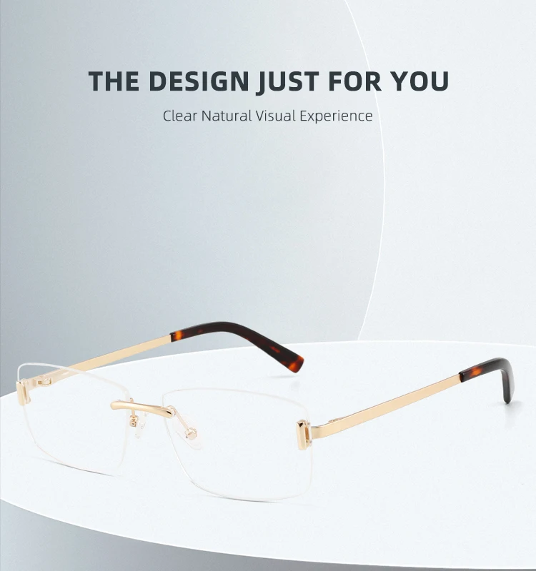 Rimless Square Men Eyeglasses - Retro Metal Eyewear