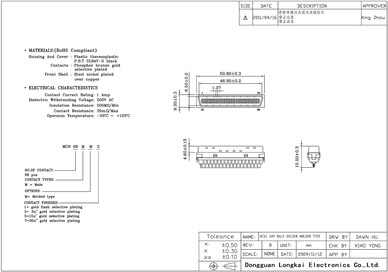 High Quality MDR 68 Pin Connector for SCSI Applications