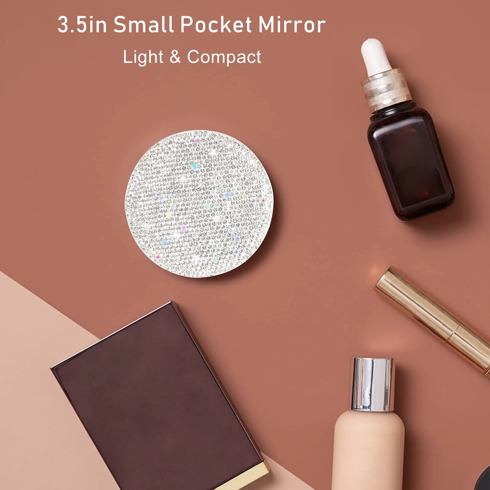 Rhinestone LED Lighted Compact Mirror Bling Portable Travel Makeup ...
