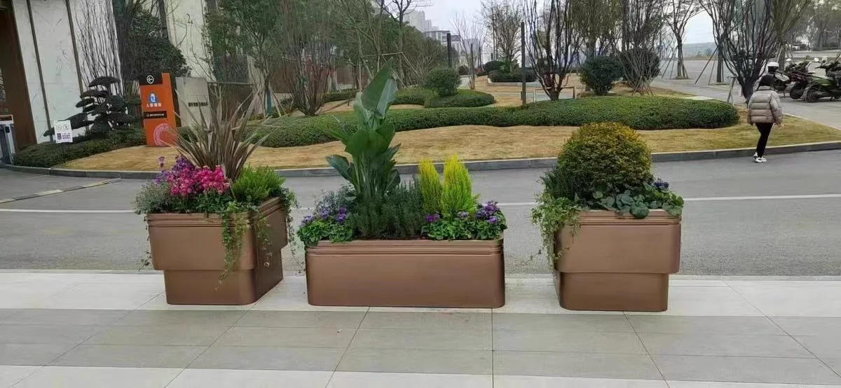 Rectangular Large Outdoor Metal Tree Planter Boxes Garden Hall Metal ...