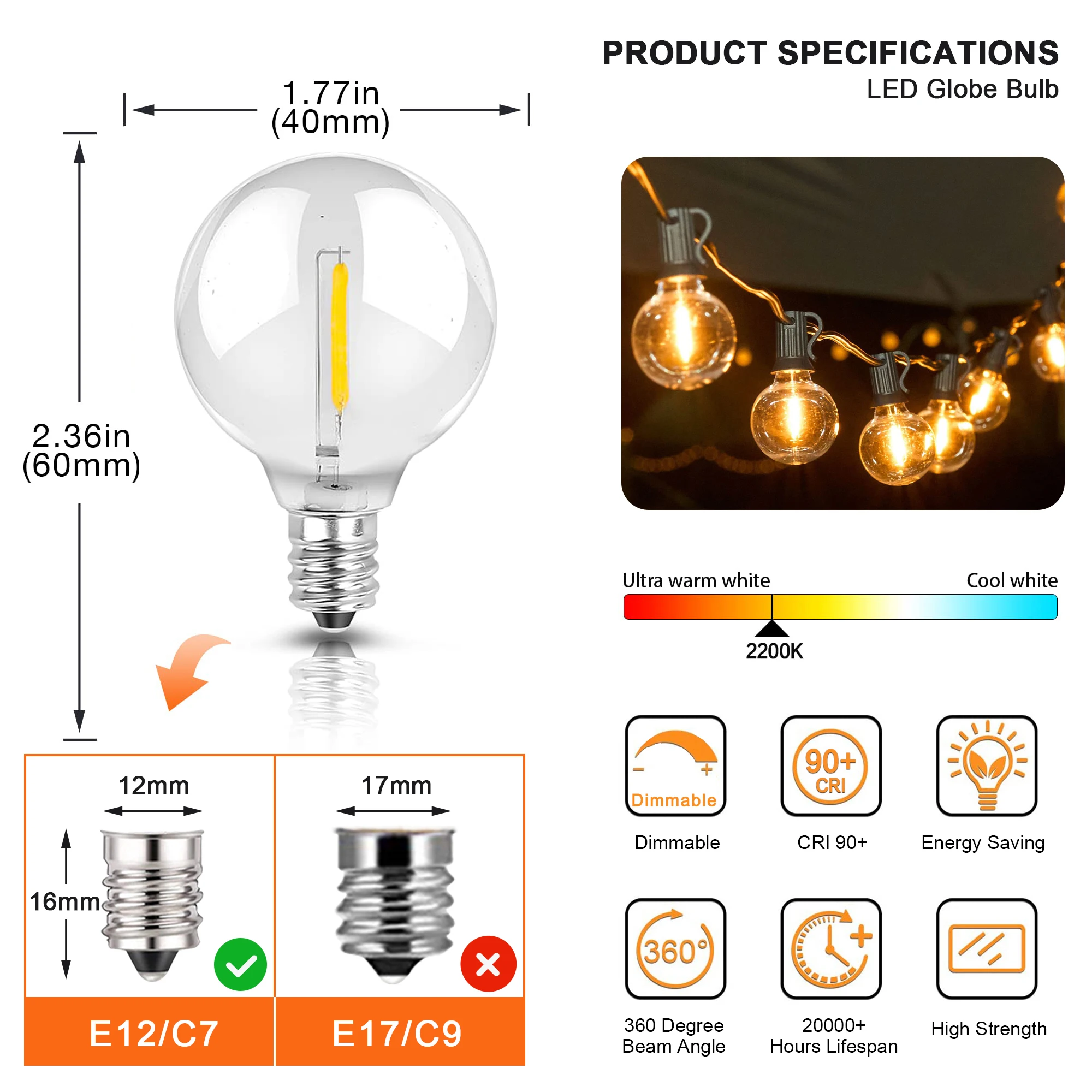 7.6m Waterproof LED String Lights - 27 Bulbs for Festivals