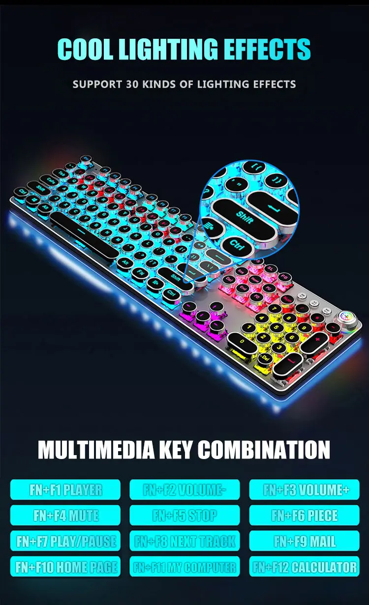 Wholesale Mechanical Keyboard Punk Plating Key Cover 820 Retro 104 Keys ...
