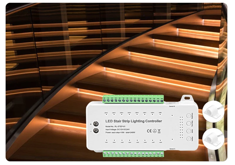16 Channels 12v-24v Led Stair Step Strip Lighting Controller Pir Motion ...