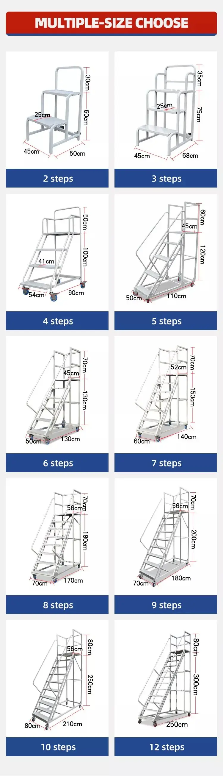 Warehouse Steel Safety Rolling Mobile Platform Ladder