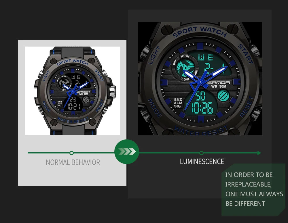 Sanda 739 Men Watches Waterproof Sport Wristwatch Dual Display Digital ...