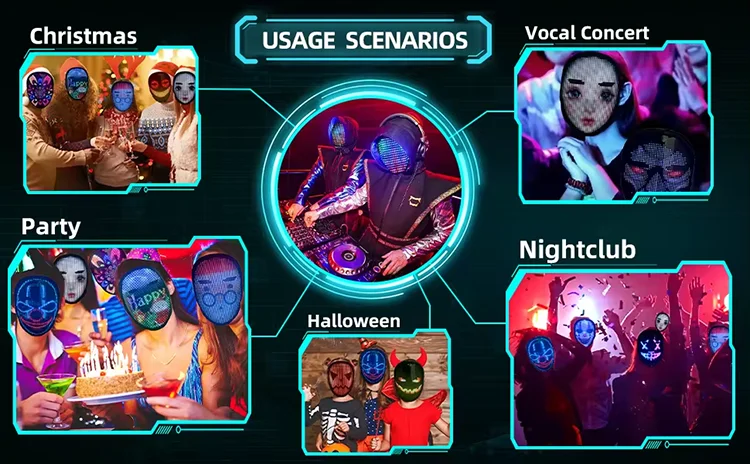 Smart Shining App Rechargeable LED Face Mask for Halloween