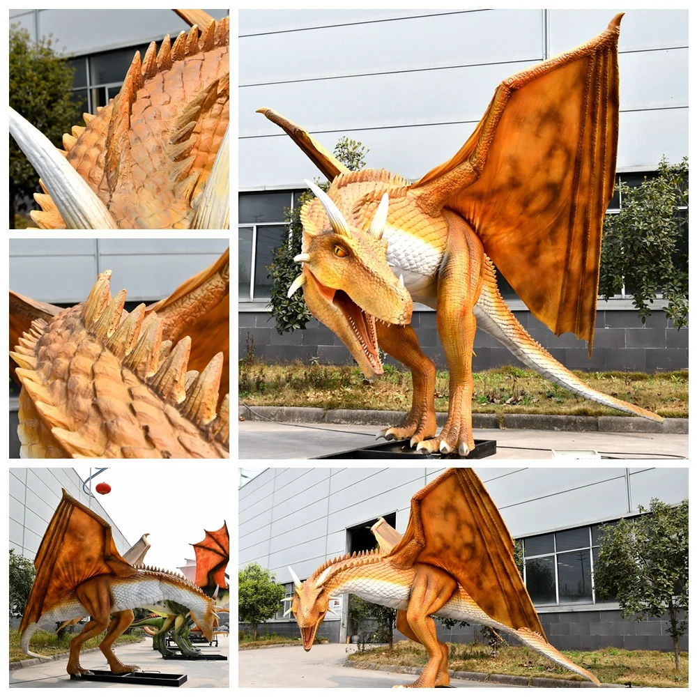 Amusement Park Life Size Robotic Dragon Animatronic Flying Dragon Model ...