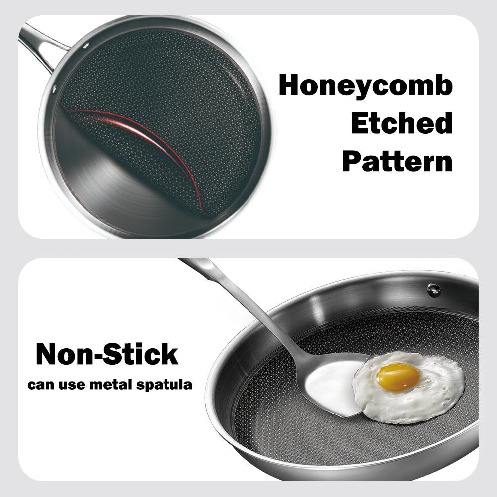 Ss304-alu-ss430 Steel Nonstick Tri-Ply Honeycomb Cookware