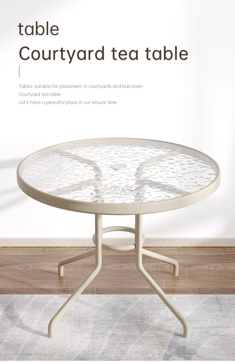 Portable Glass Round Table For Small Family Dining Simple Outdoor ...