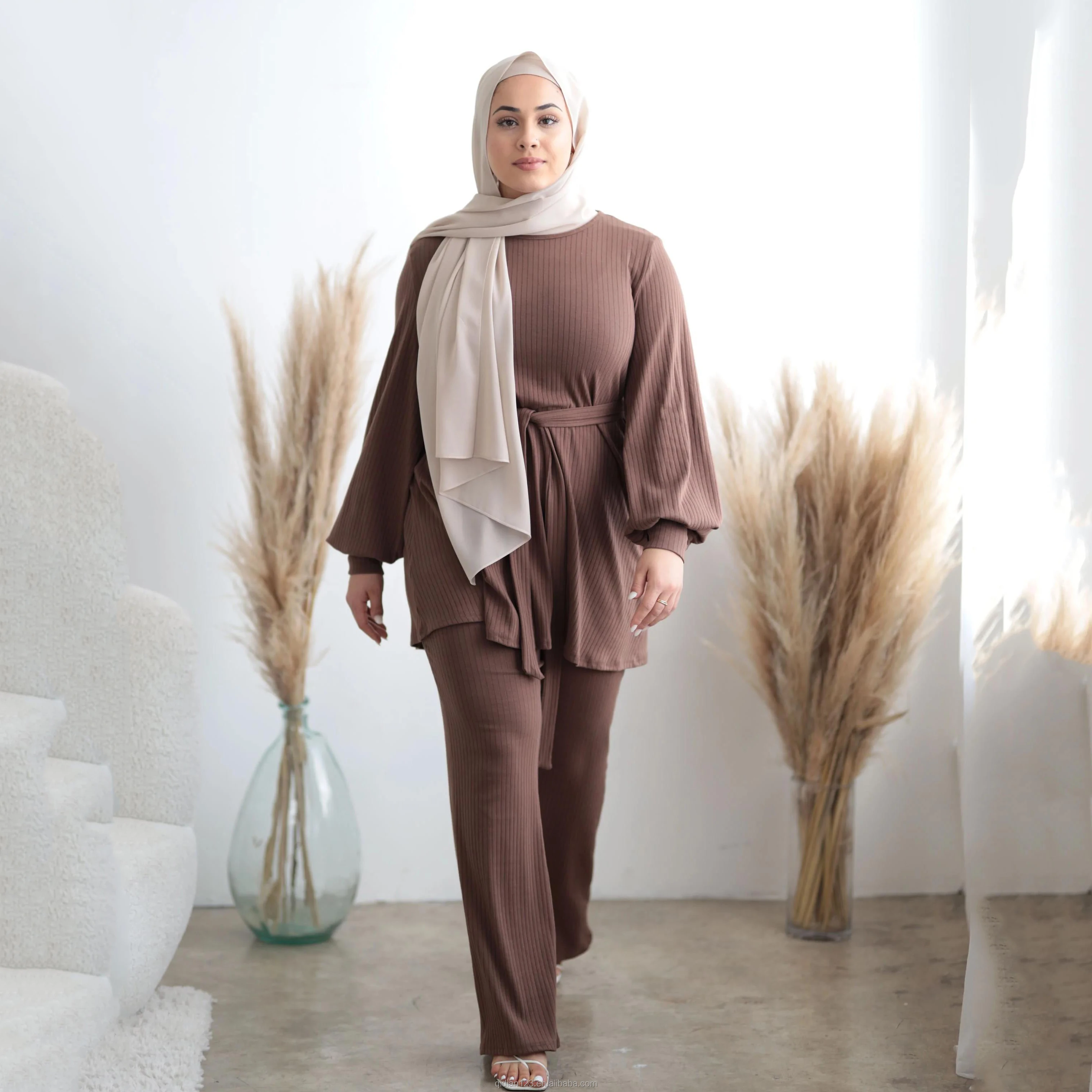 Modest Muslim Two Piece Sweater Set - Long Sleeve Abaya
