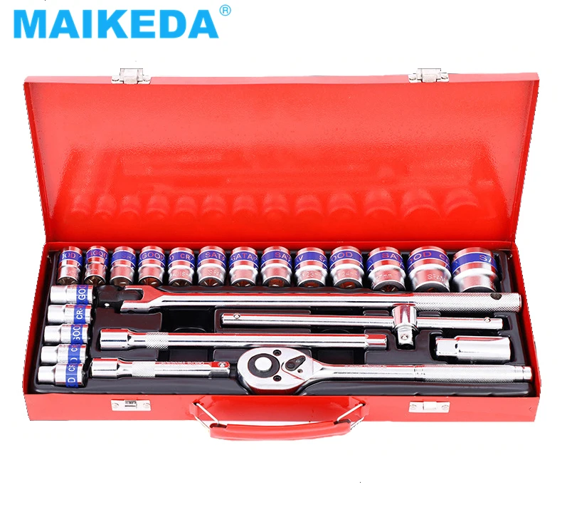 24 Pcs Hand Tool Set - Durable Socket Wrenches in Iron Box